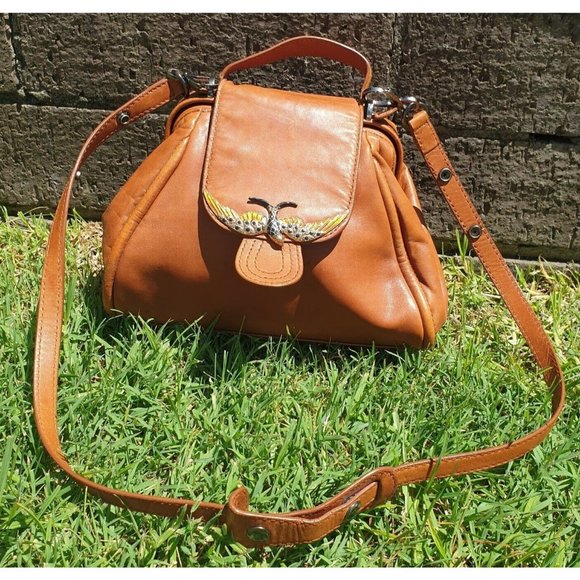 Mimco | Bags | Mimco Tan Bag Phoenix Bird Embellished Badge Shoulder ...
